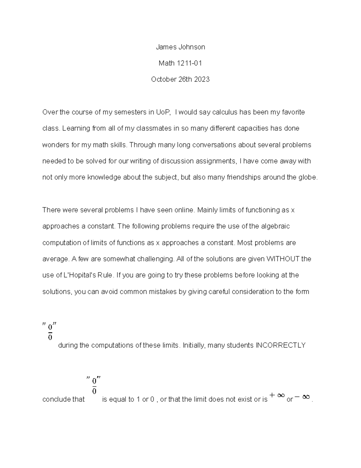 Untitled document - Schoolwork - James Johnson Math 1211- October 26th ...