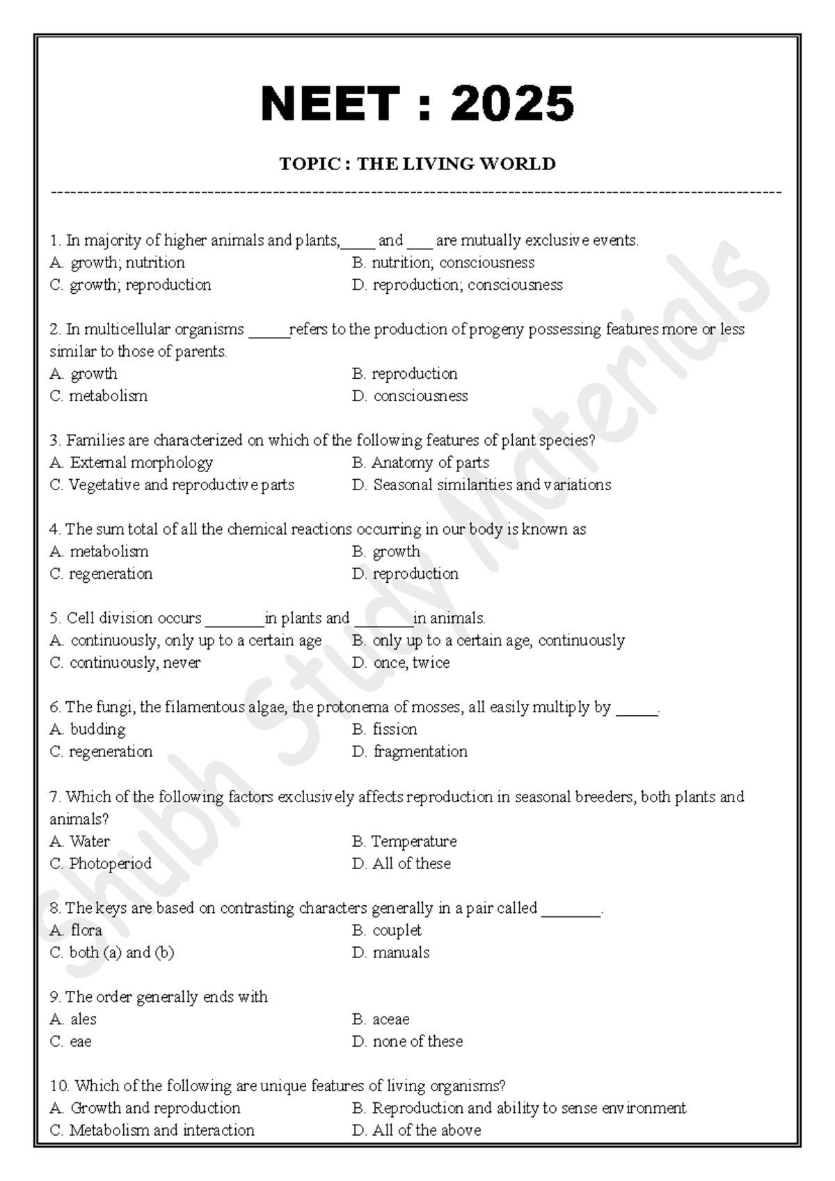 The living world - NEET : 2025 TOPIC : THE LIVING WORLD - In majority ...