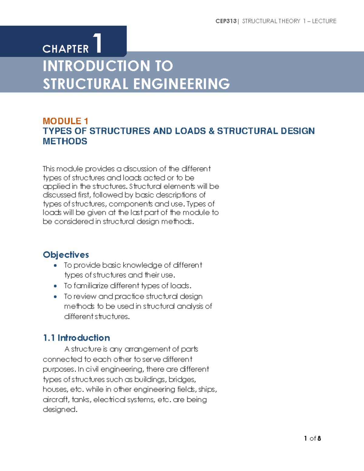 CEP313 Structural Theory 1 - Module 1 - Warning: TT: undefined function: 32 INTRODUCTION TO ...