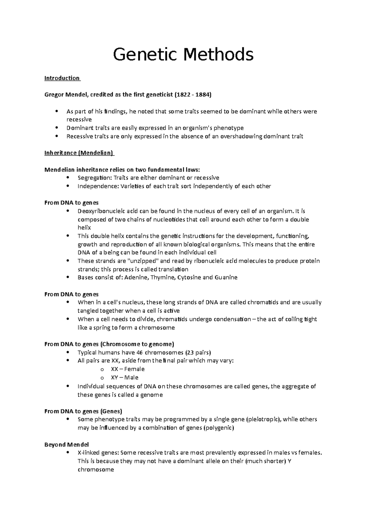 Genetic Methods - Genetic Methods Introduction Gregor Mendel, credited ...