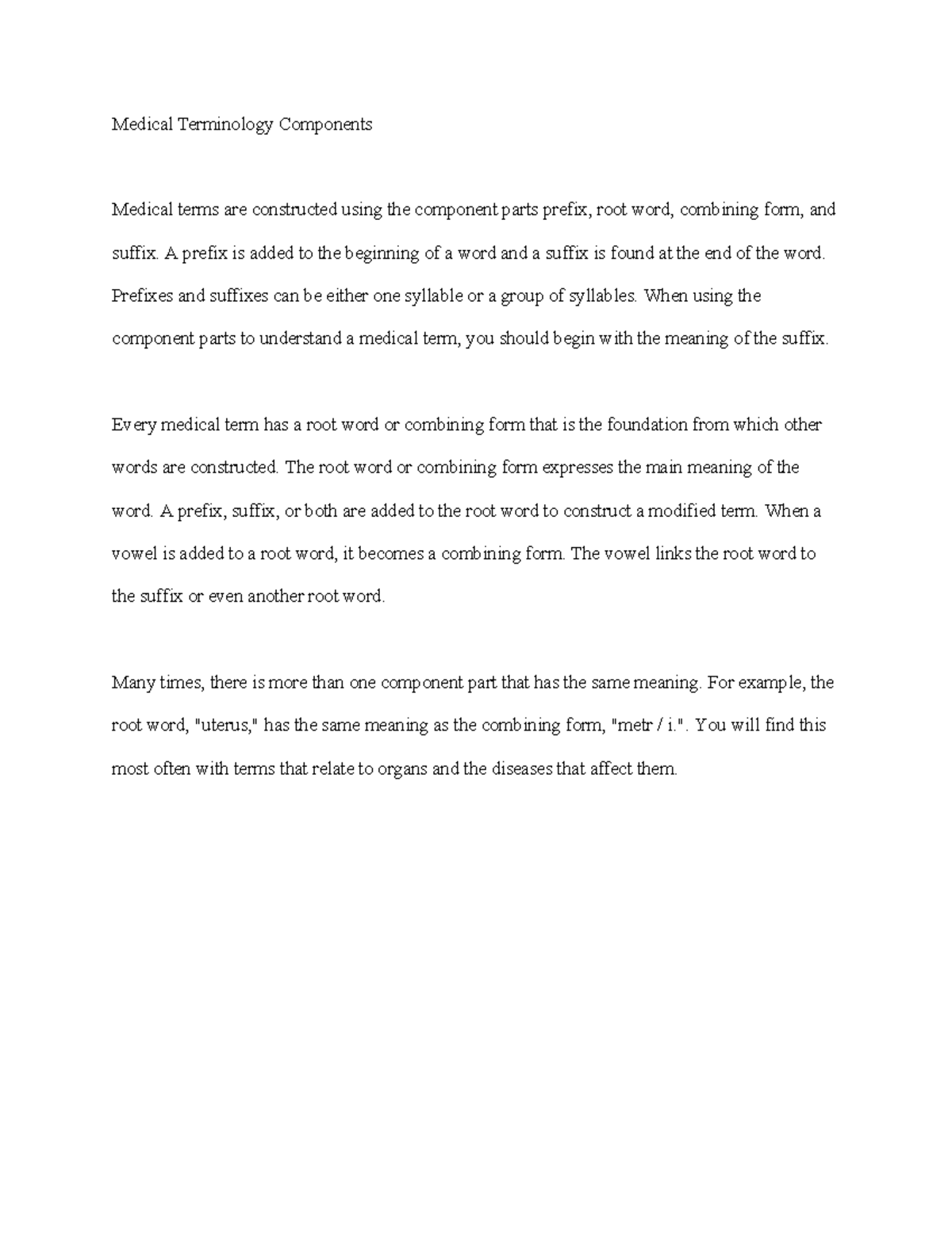 CI1000 Medical Terminology Components - Medical Terminology Components ...