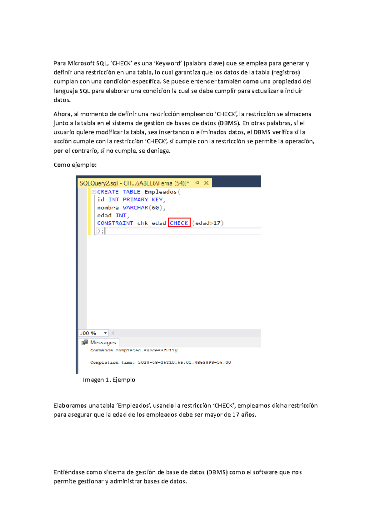 Uso de Check - base de datos - Para Microsoft SQL, ‘CHECK’ es una ...