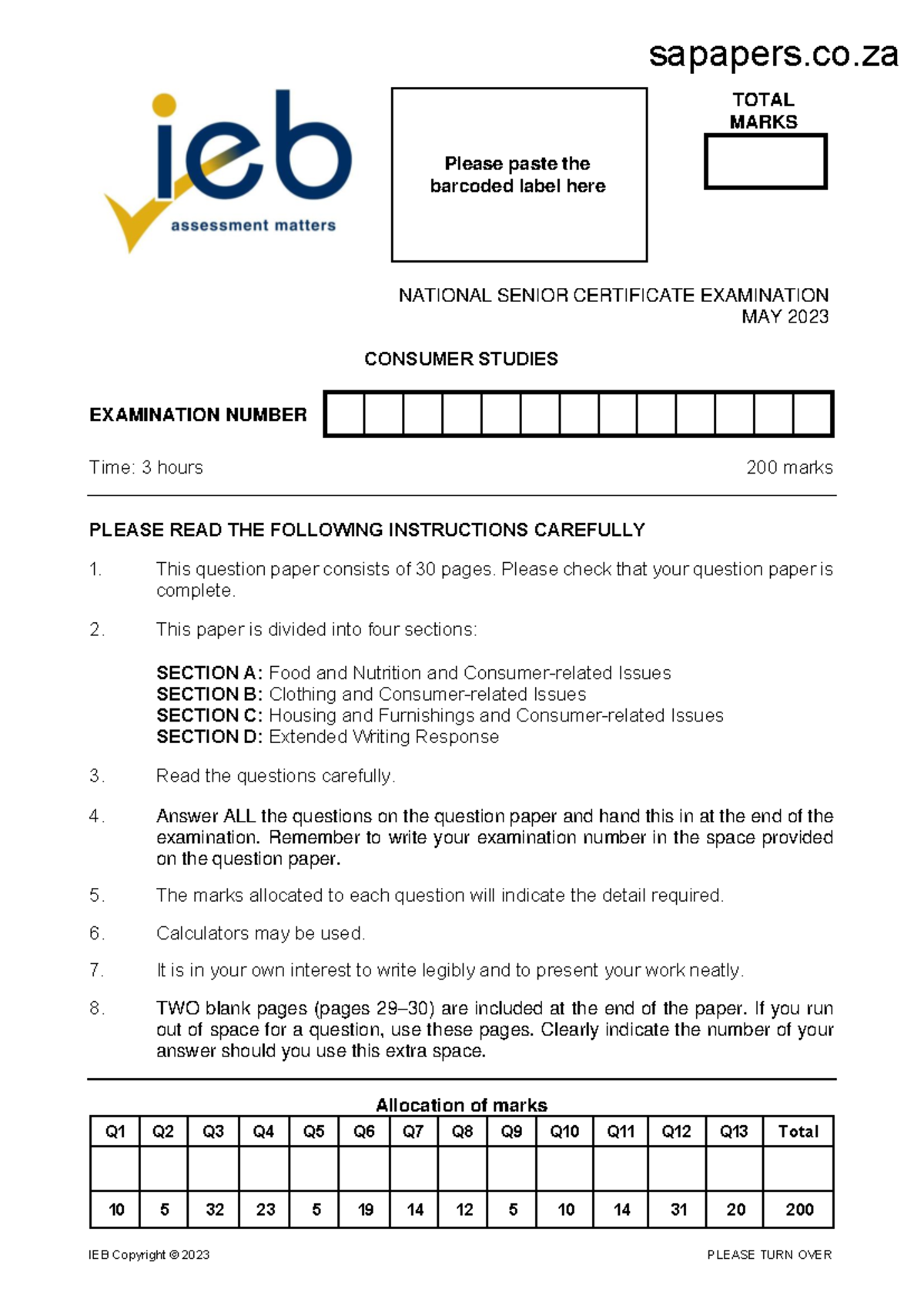 Consumer Studies May 2023 - IEB Copyright © 202 3 PLEASE TURN OVER ...