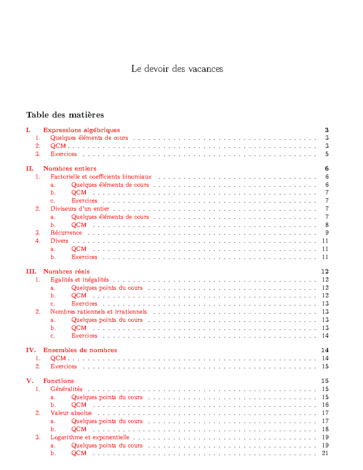Devoir de vacances version eleve 2023 bis - Le devoir des vacances I. Expressions alg ́ebriques ...