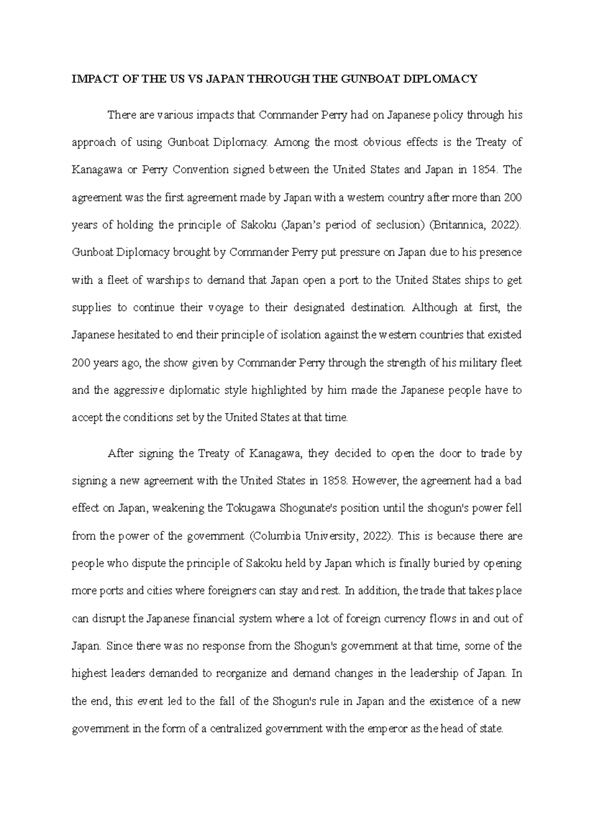 Impact OF THE US VS Japan Through THE Gunboat Diplomacy - IMPACT OF THE ...