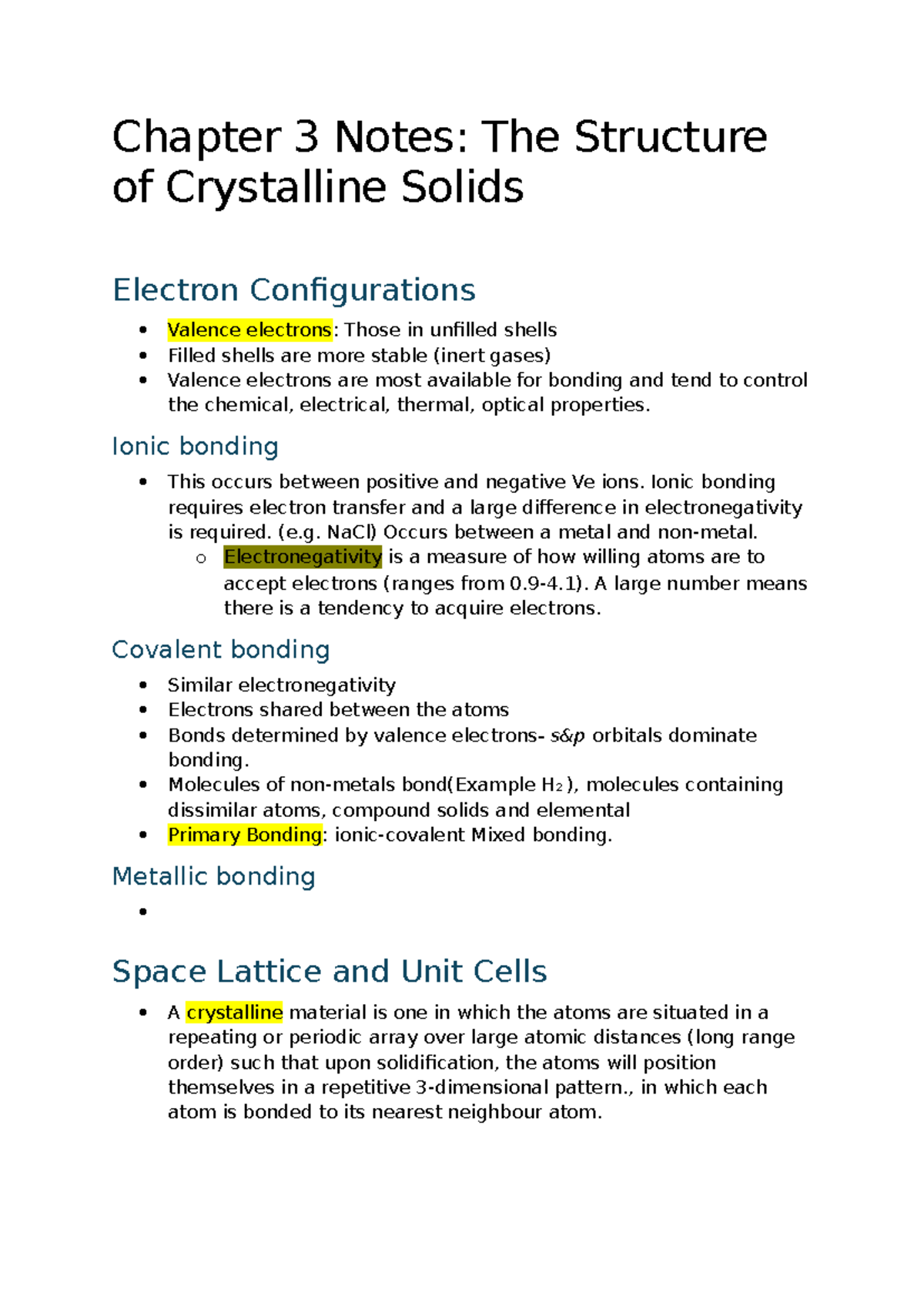 Chapter 3 Notes - Chapter 3 Notes: The Structure of Crystalline Solids ...