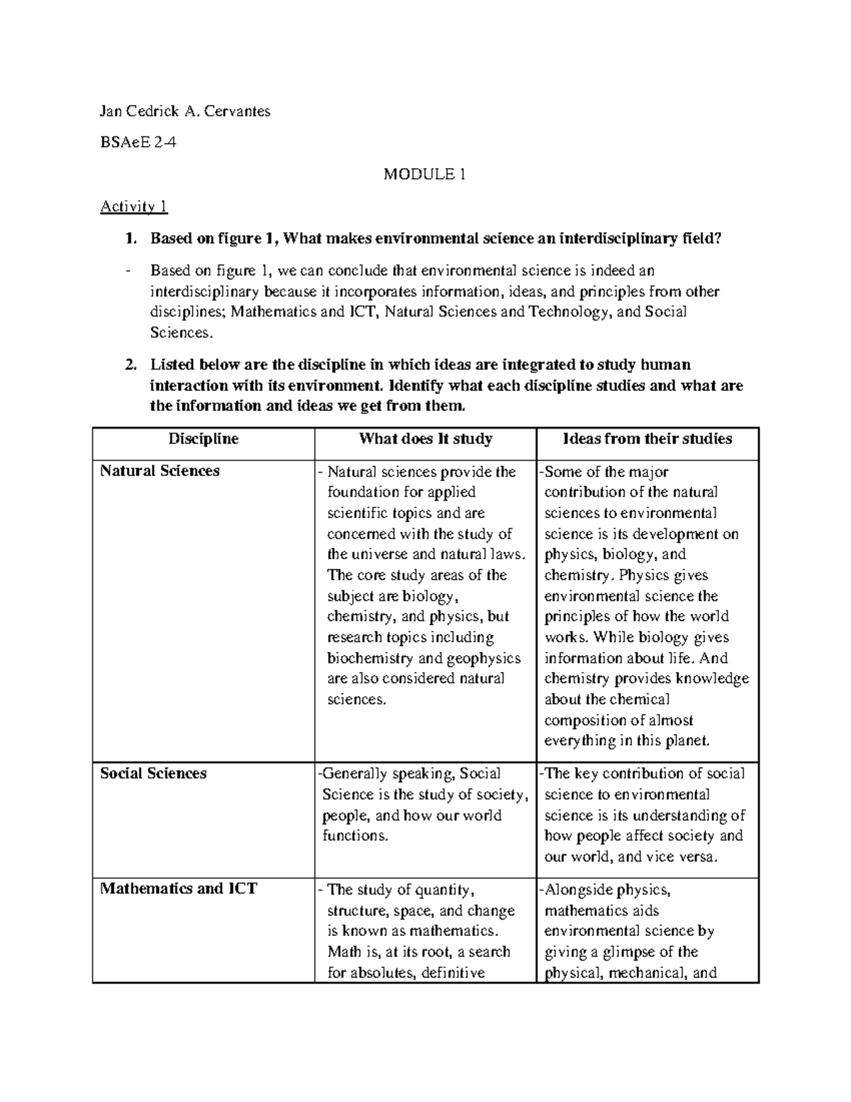 Environmental Science Module 1 - Jan Cedrick A. Cervantes BSAeE 2 ...