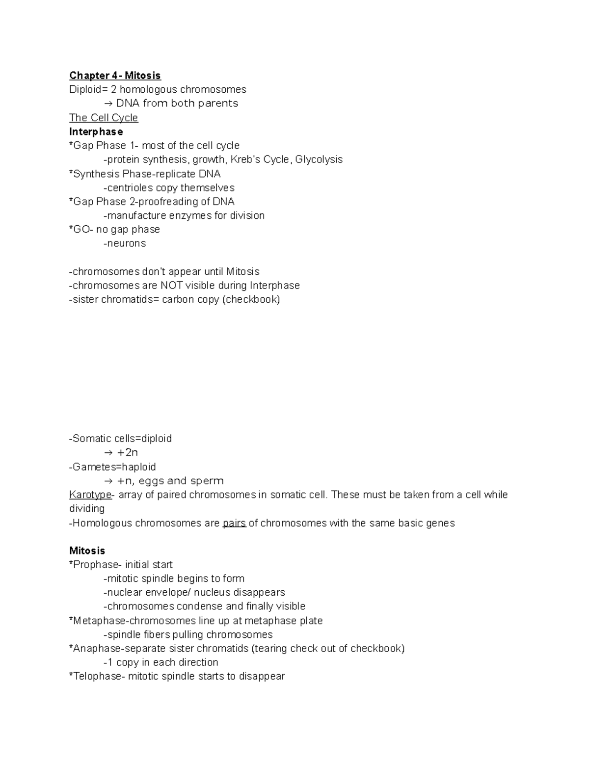 Chapter 4- Mitosis - Lecture notes 4 - Chapter Mitosis 2 homologous ...