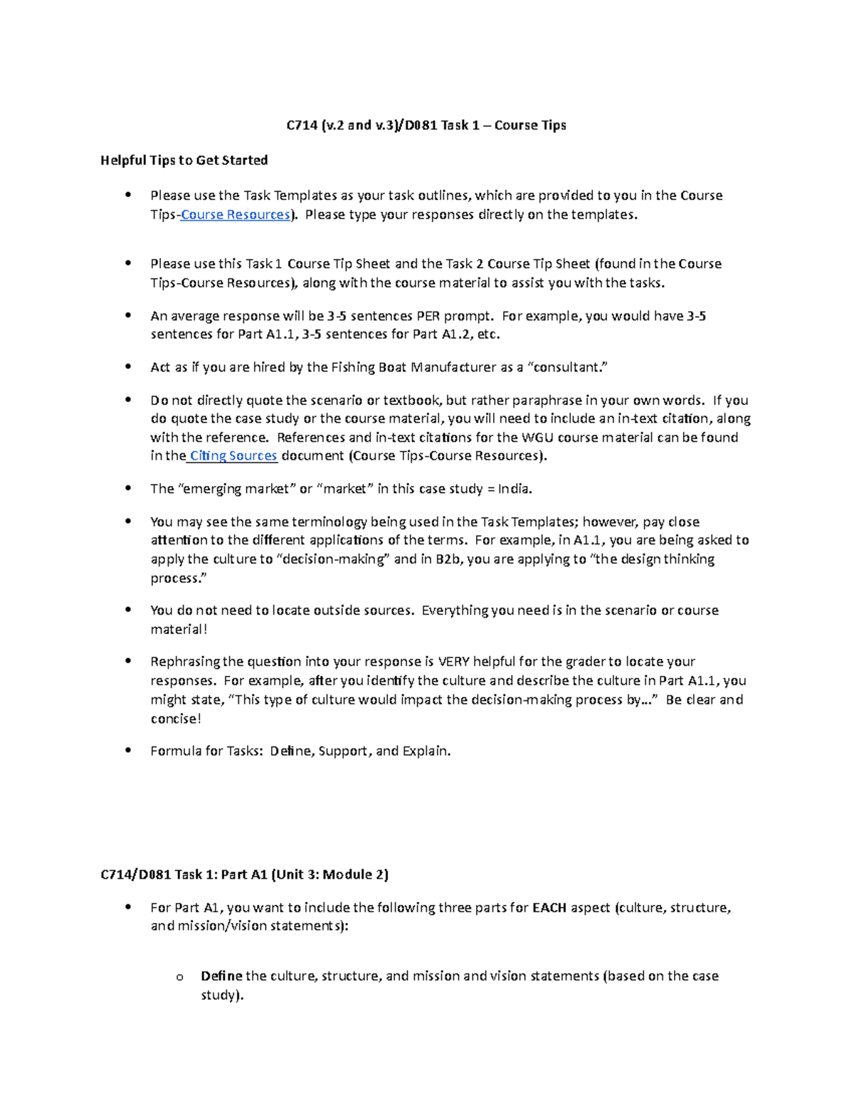 D081 Task One Tip Sheet - passed - C714 (v and v)/D081 Task 1 – Course ...
