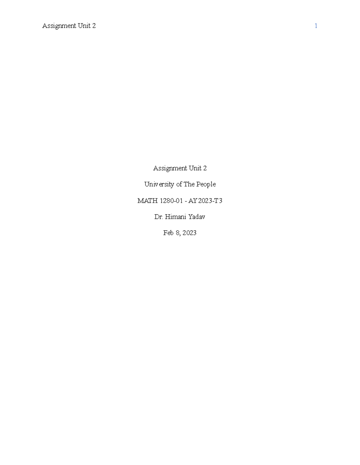 WA2 - MATH 1280-01 Introduction to Statistics work assignment 2 - Assignment Unit 2 University ...