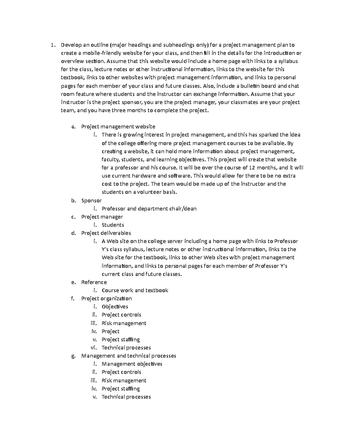 Excersice 4-6 - Homework - Develop an outline (major headings and ...