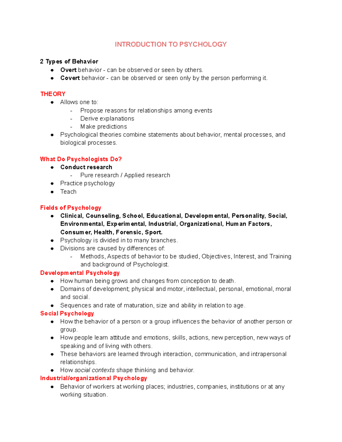 Introduction TO Psychology. V2 - INTRODUCTION TO PSYCHOLOGY 2 Types of ...
