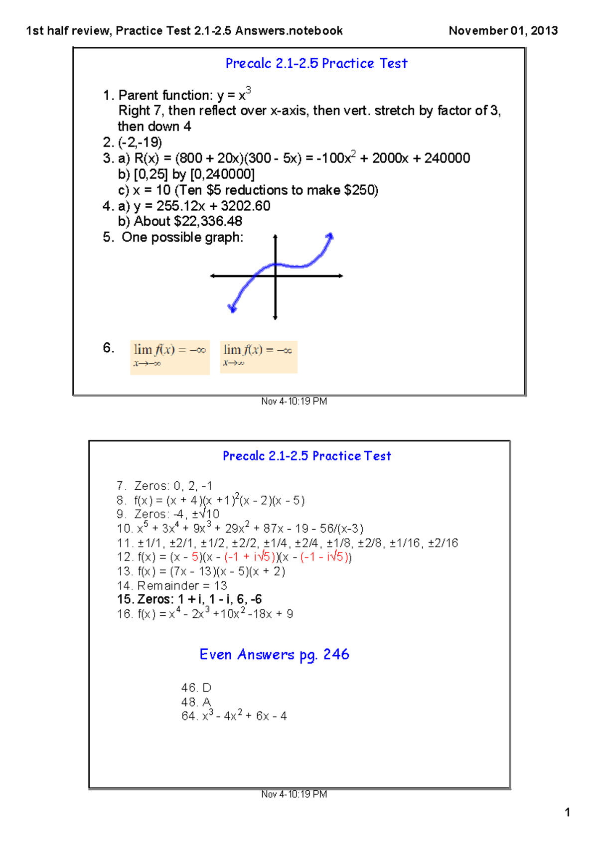 2 - review answers - 1st half review, Practice Test 2.12 Answers 1 ...