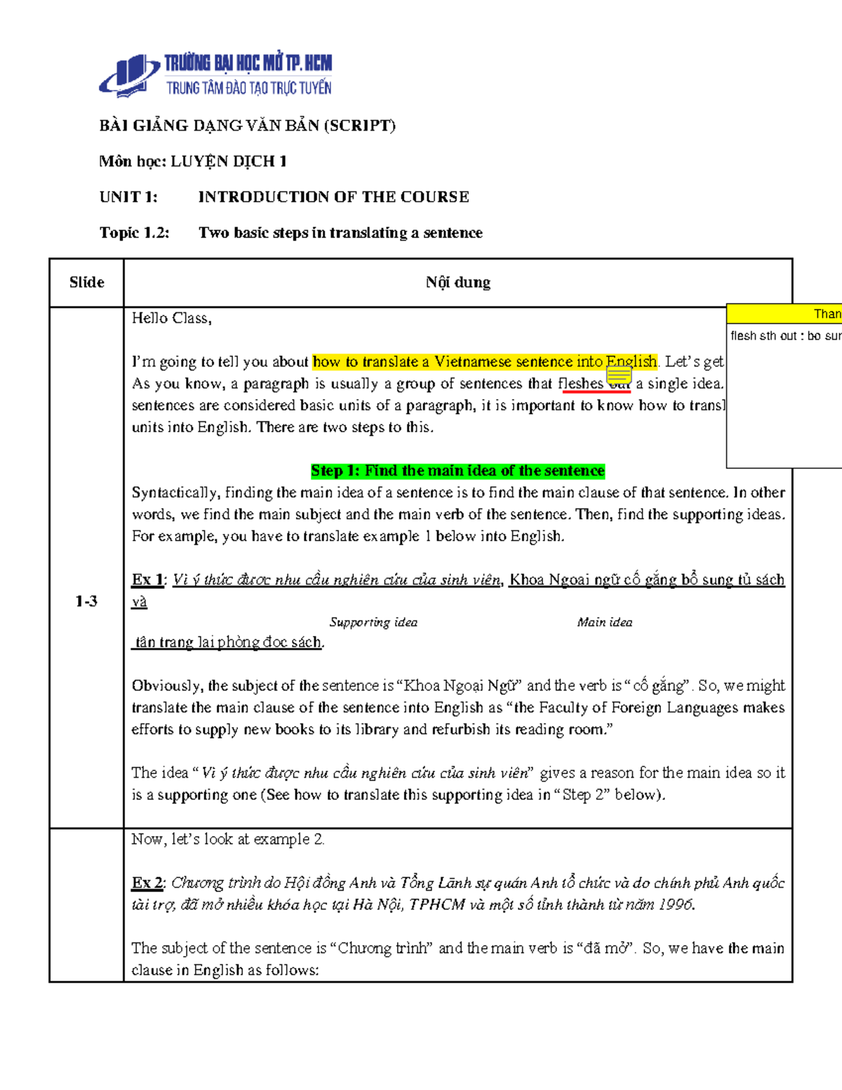 Script - U1 - T1 - LUYEN DICH - BÀI GIẢNG DẠNG VĂN BẢN (SCRIPT) Môn học ...