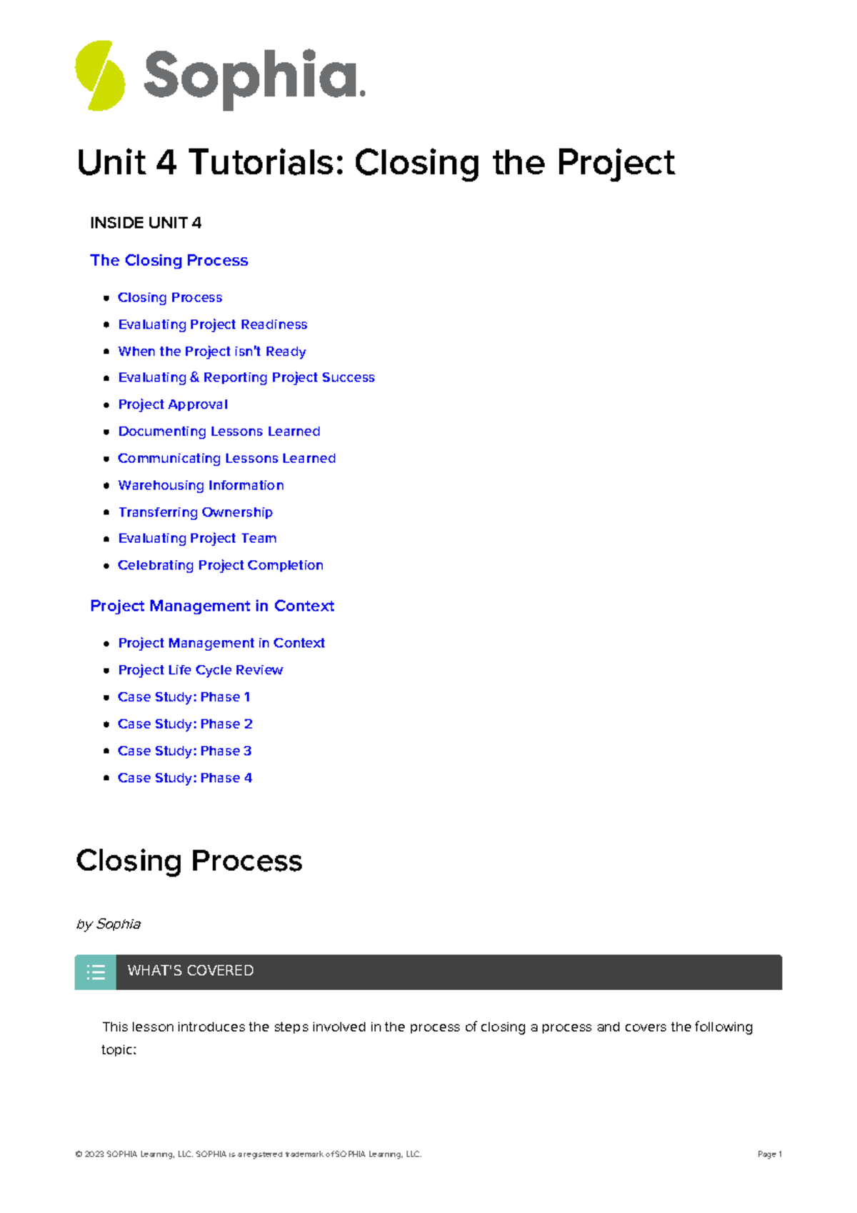 Unit 4 tutorials closing the project - Unit 4 Tutorials: Closing the Project INSIDE UNIT 4 The ...