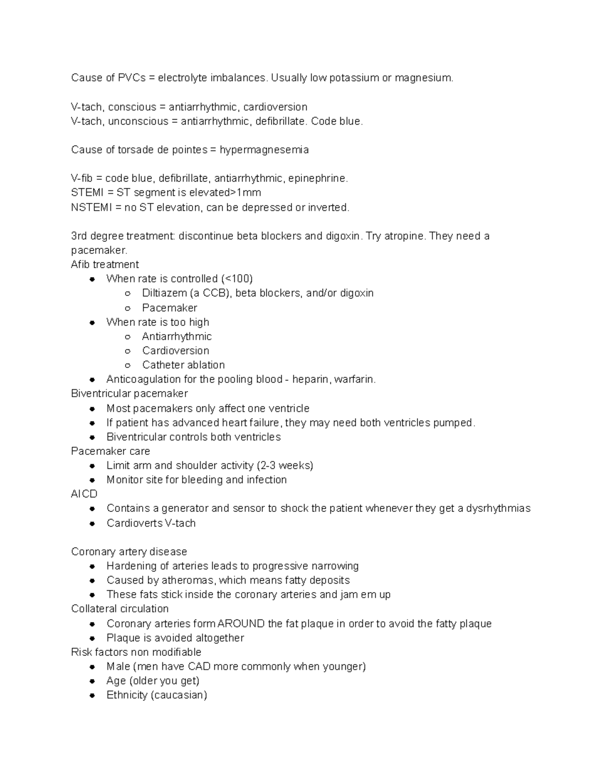 cardiovascular disorders notes - Cause of PVCs = electrolyte imbalances ...