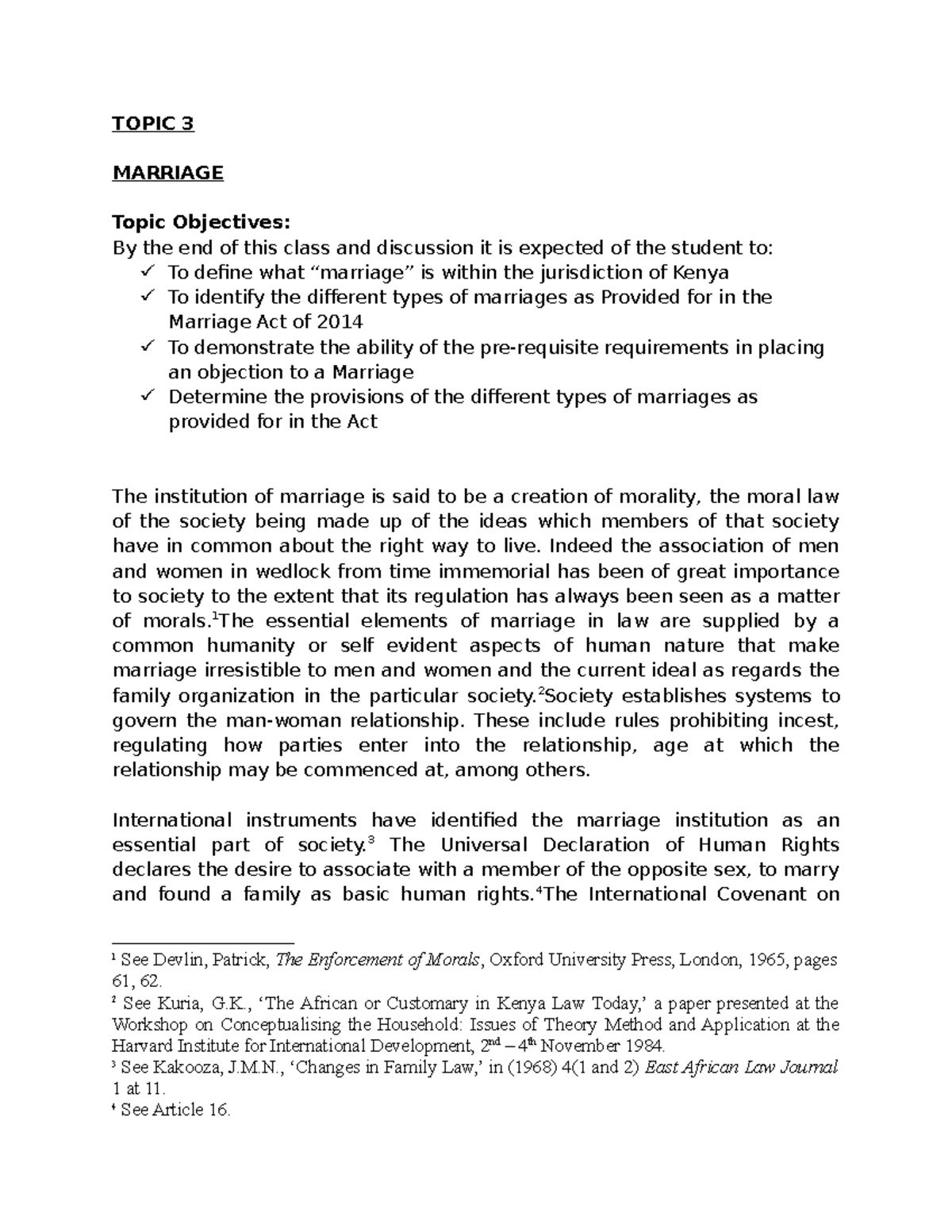 Marriage - Notes on family law - TOPIC 3 MARRIAGE Topic Objectives: By ...