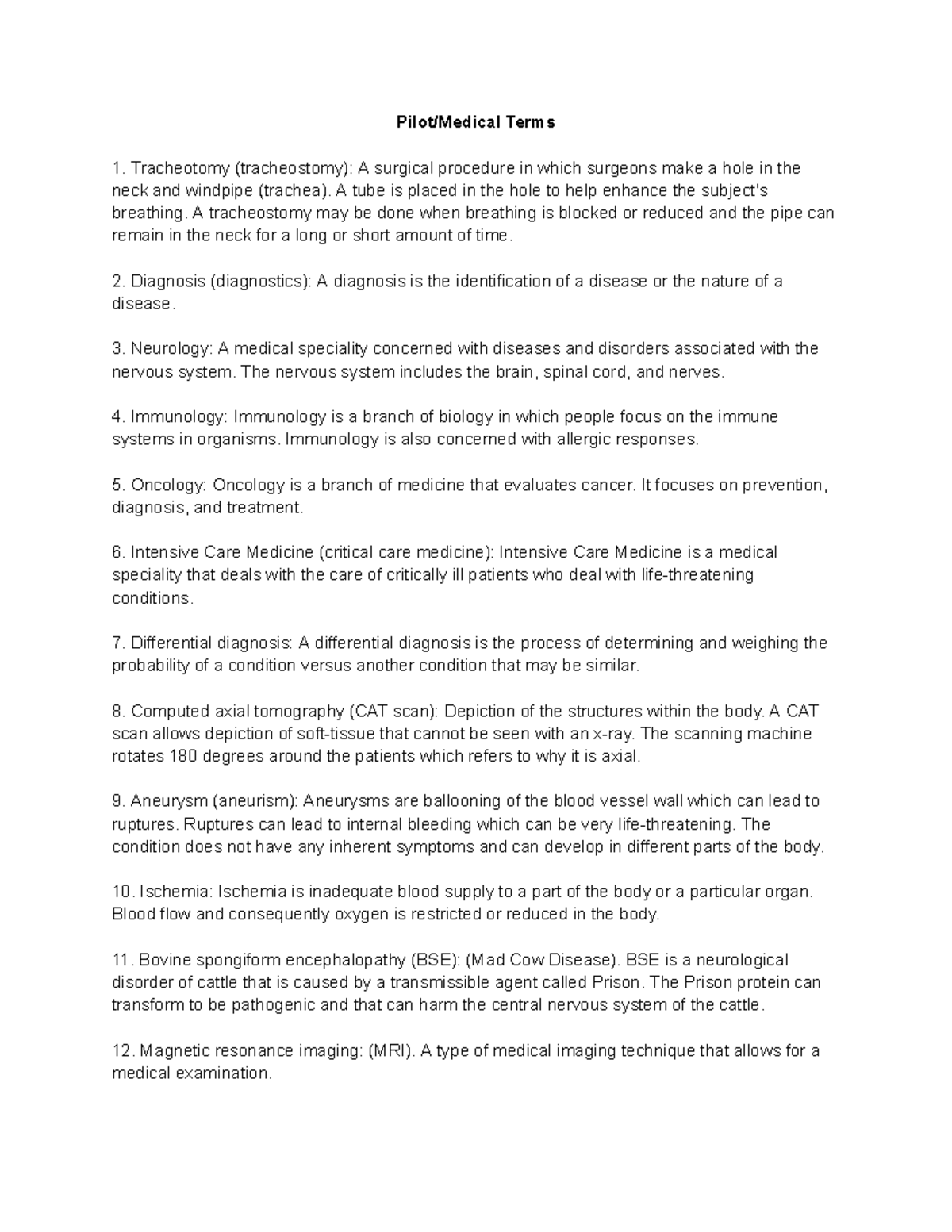 Medical Terms Notes - Pilot/Medical Terms Tracheotomy (tracheostomy): A ...
