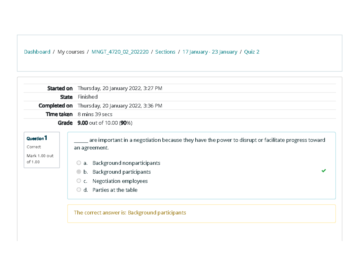 Quiz 2b Attempt review - Dashboard / My courses / MNGT_4720_02_202220 ...