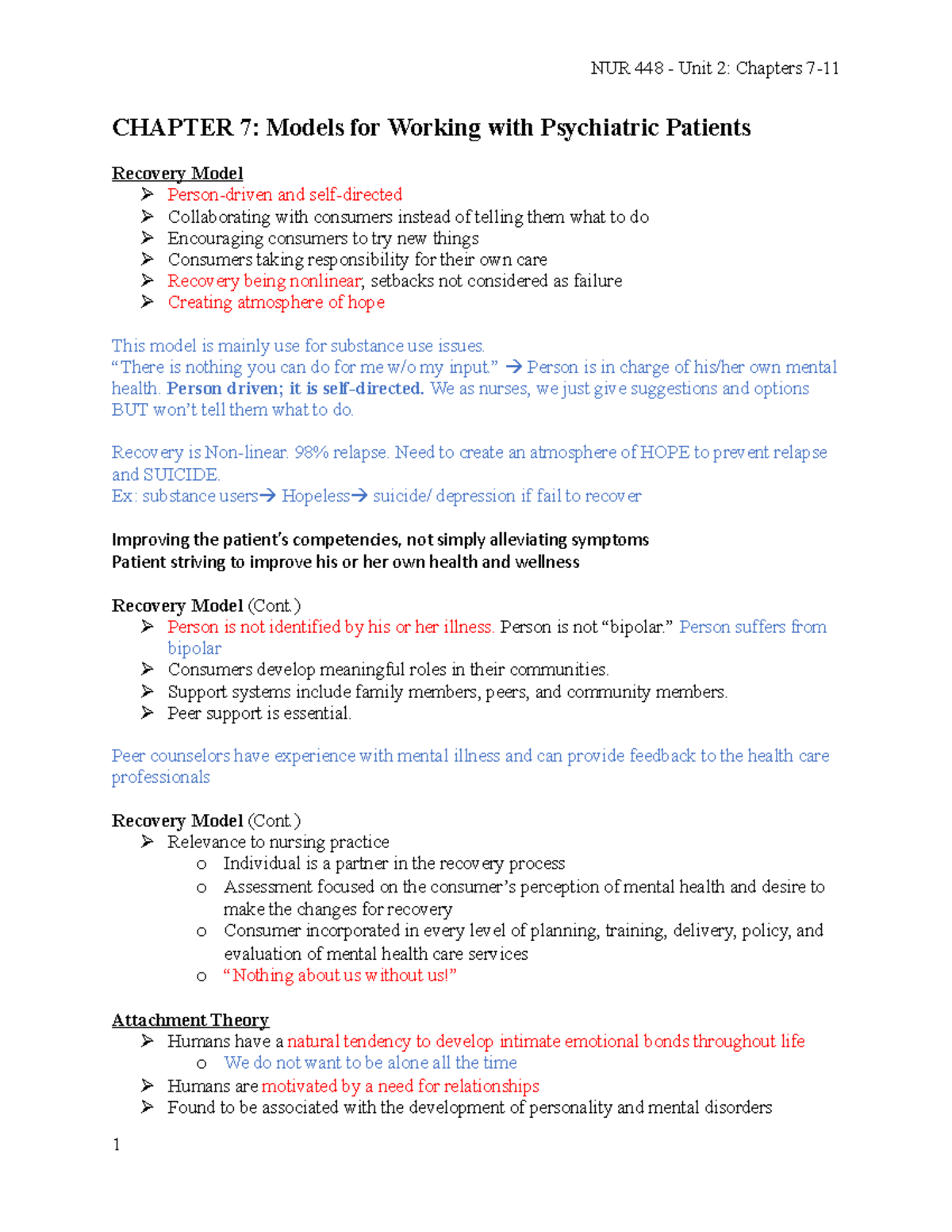 Unit 2 psych - class notes - CHAPTER 7: Models for Working with ...