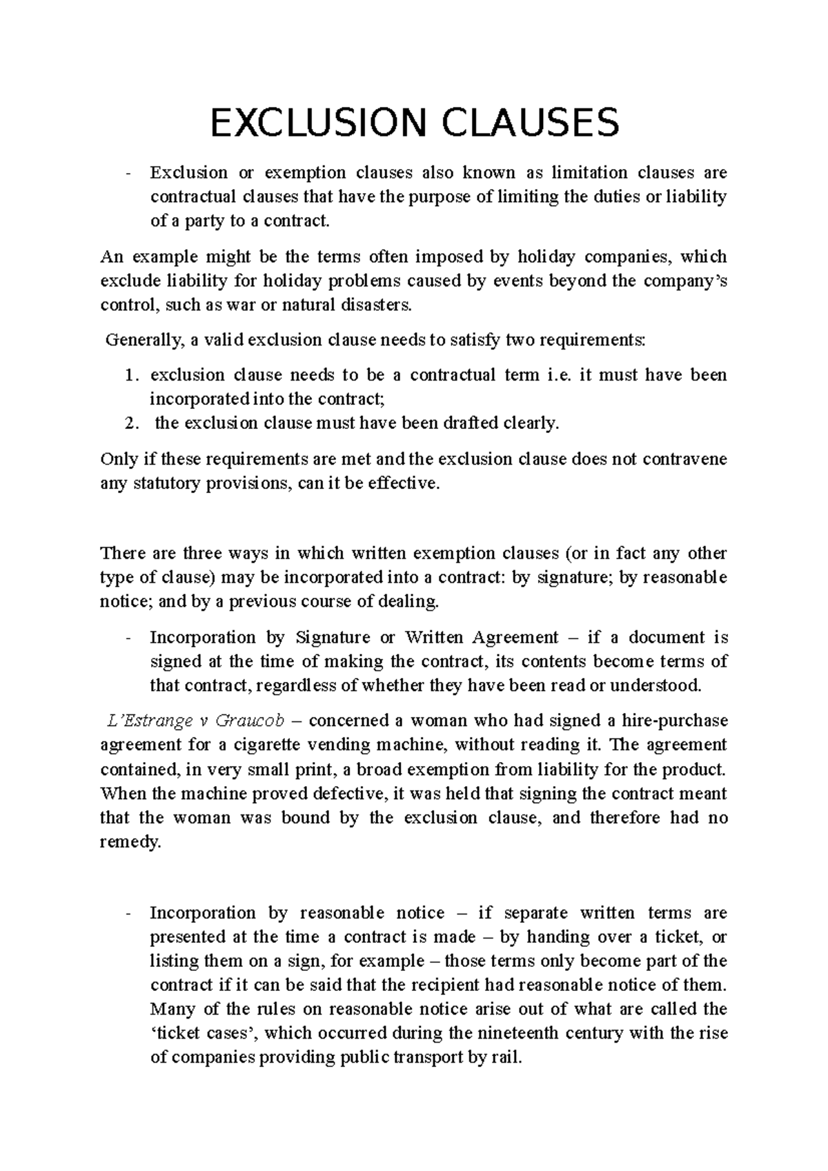 Exclusion Clauses Finals Prep - EXCLUSION CLAUSES - Exclusion or ...