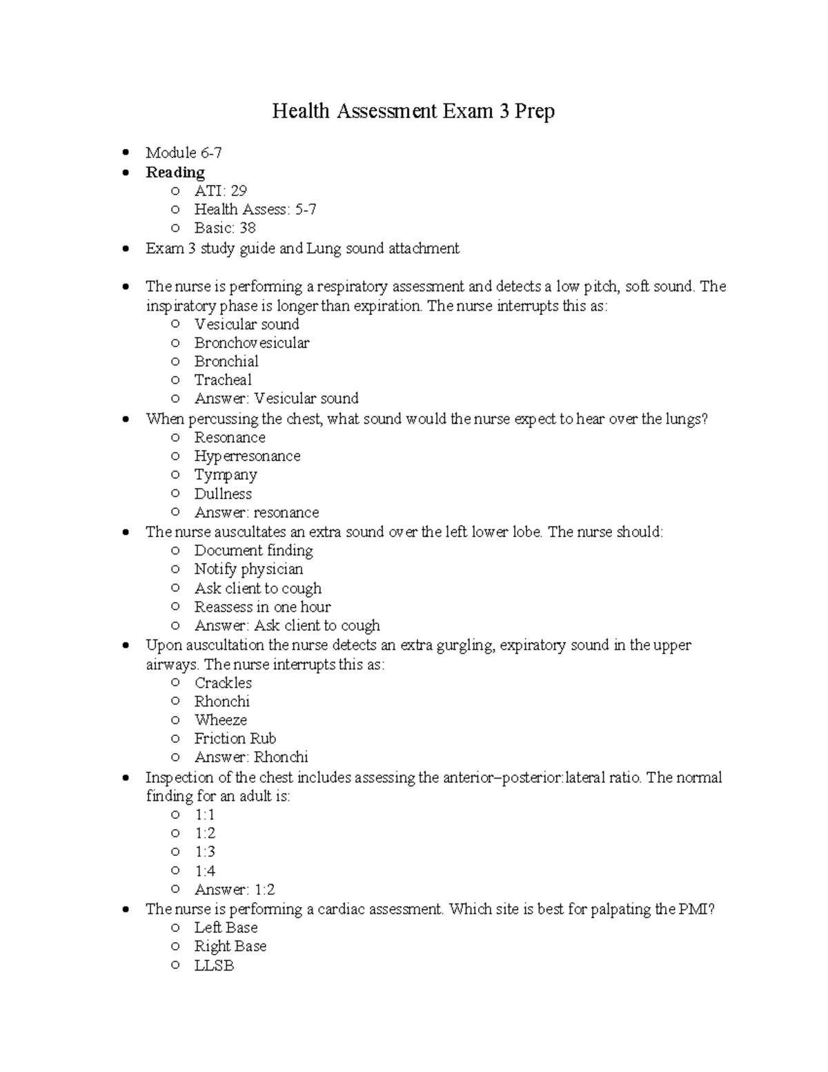 Health Assessment Exam 3 Study Guide - Health Assessment Exam 3 Prep ...