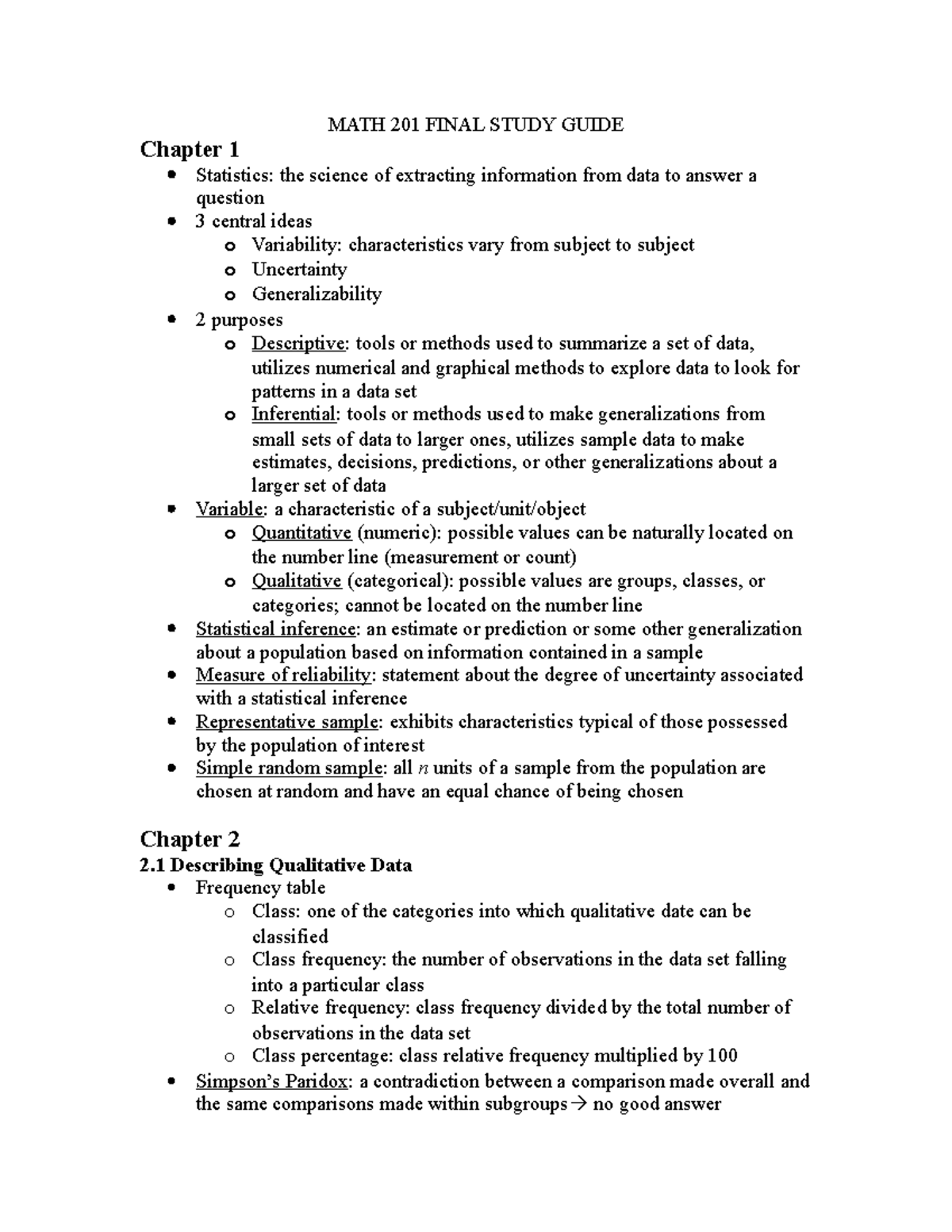 Math201 Finalstudyguide - MATH 201 FINAL STUDY GUIDE Chapter 1 ...