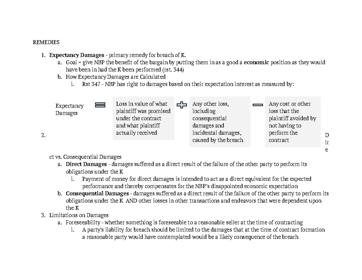 Remedies - Anderson Fall 2022 - REMEDIES Expectancy Damages - primary ...
