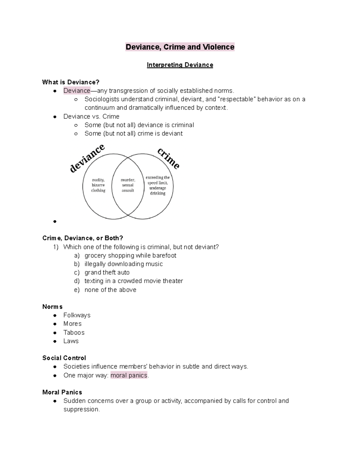 Week 5 Notes - Deviance, Crime, and Violence - Deviance, Crime and ...