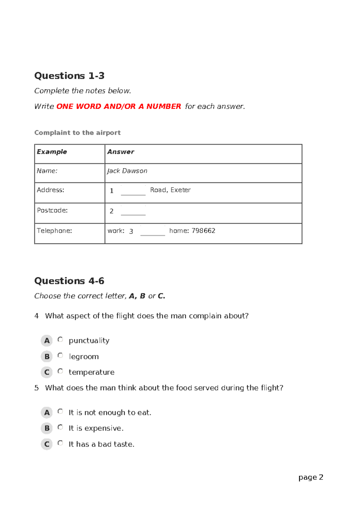Listening test - Questions 1- Complete the notes below. Write ONE WORD ...