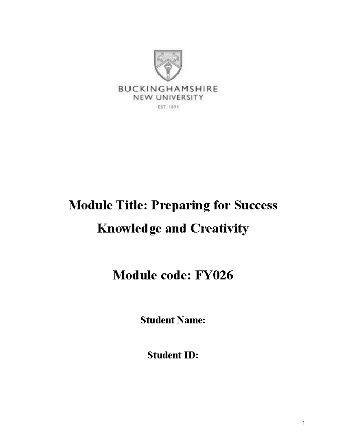 FY026-1000 - Module Title: Preparing for Success Knowledge and ...