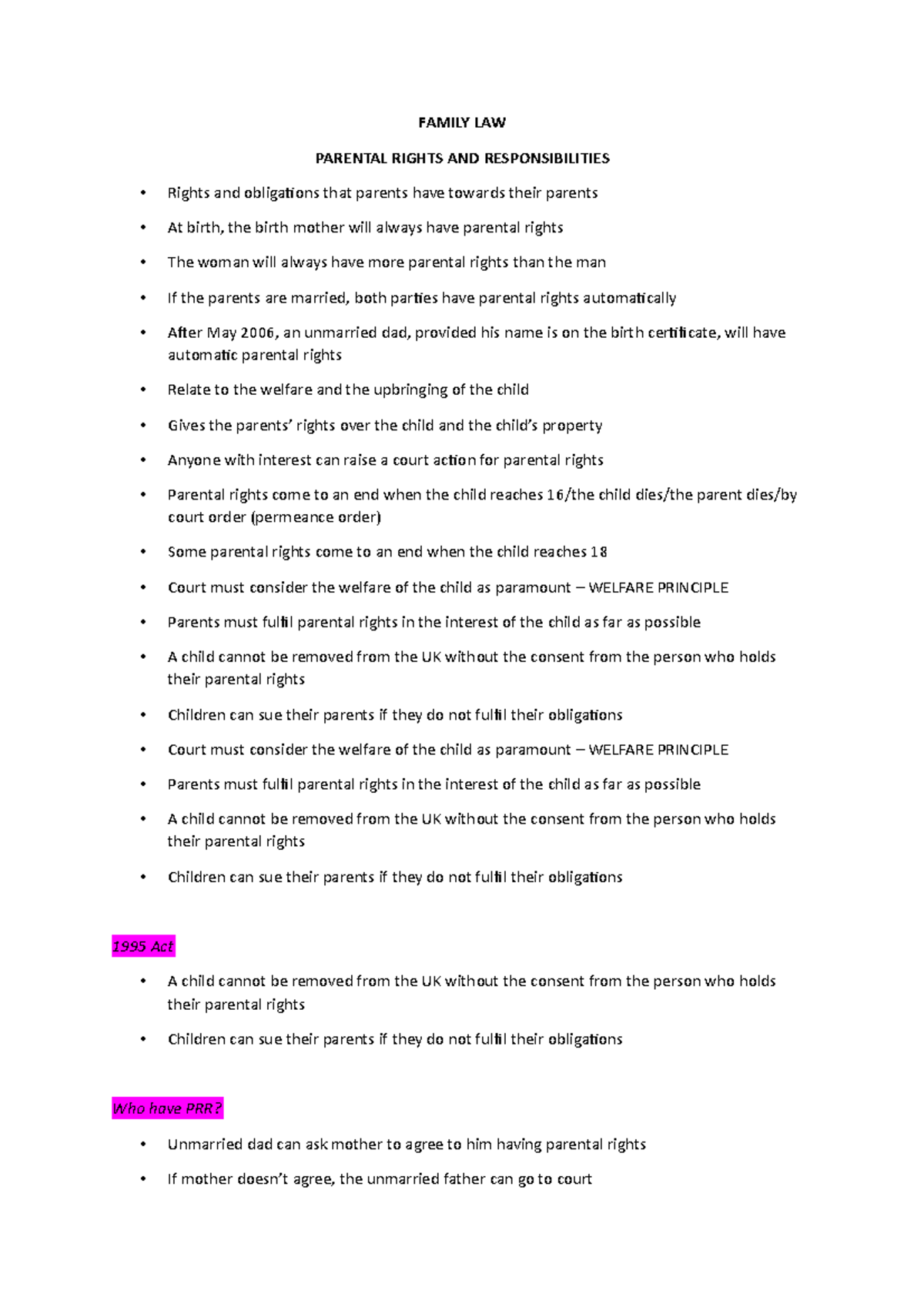 Parental rights and responsibilities - Studocu