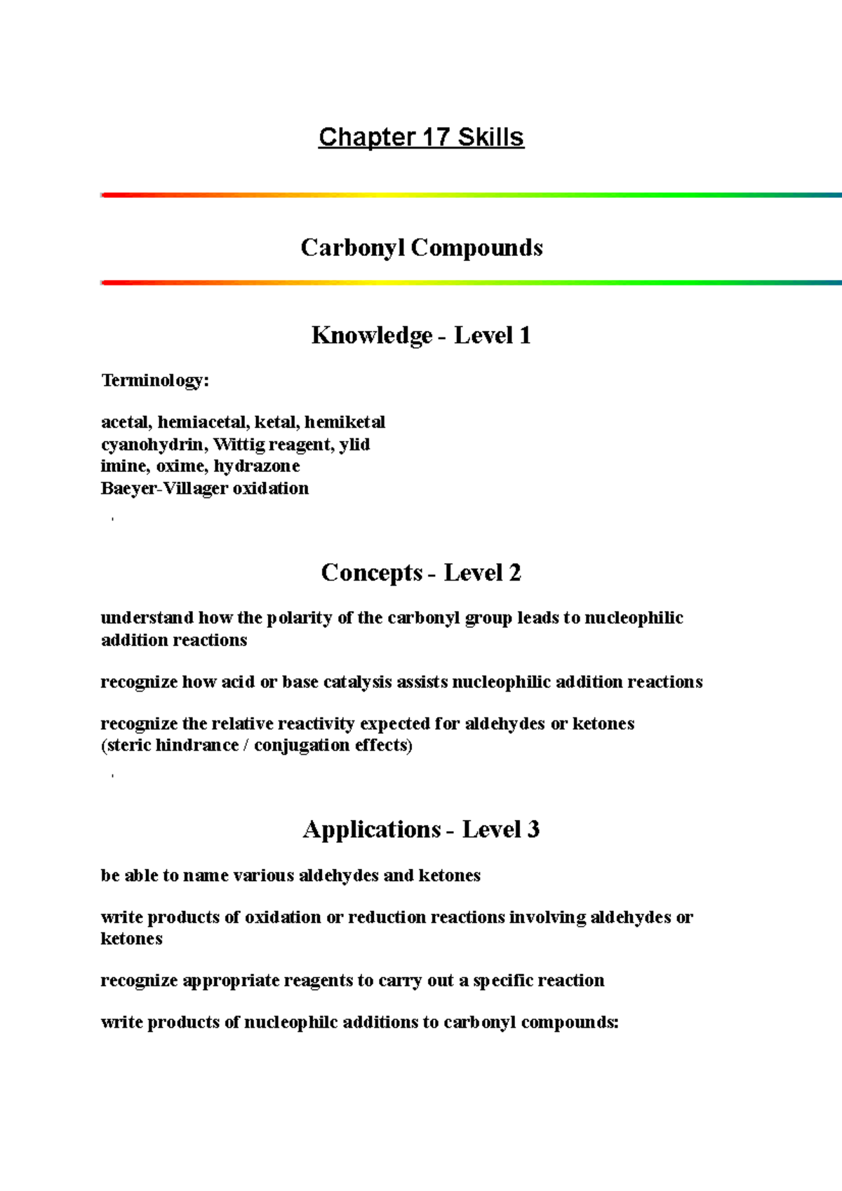 Chapter 17 Skills - Chapter 17 Skills Carbonyl Compounds Knowledge ...