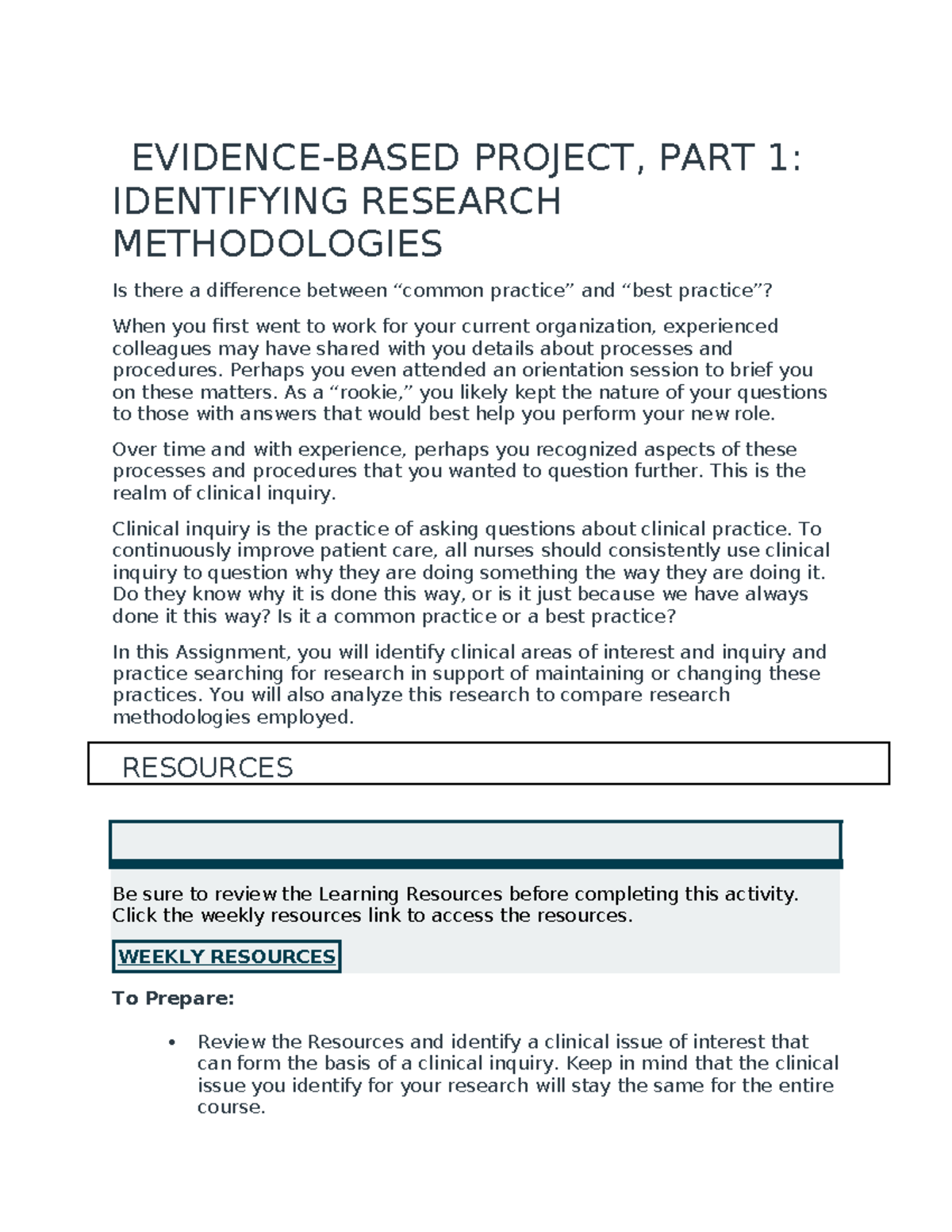 Evidencebased Project - EVIDENCE-BASED PROJECT, PART 1: IDENTIFYING ...