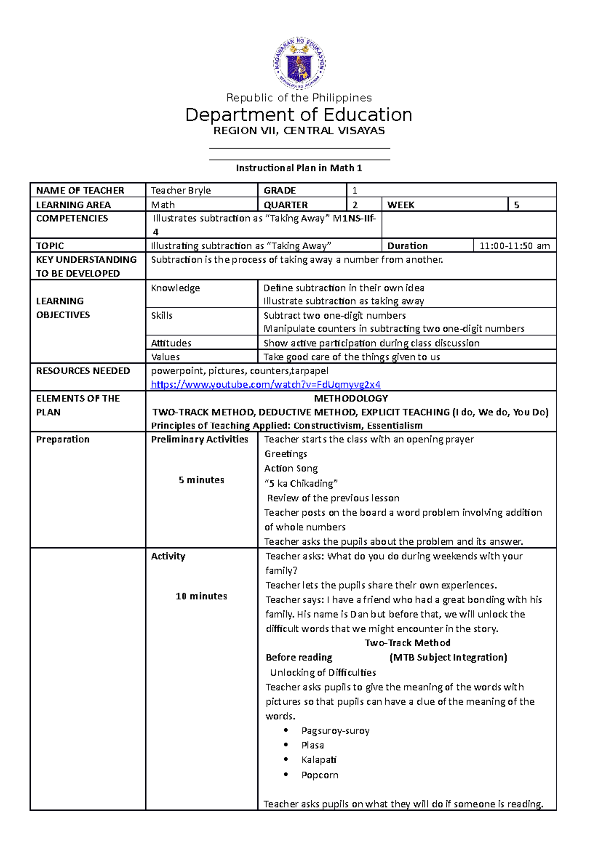 COT- Instructional-PLAN - Republic of the Philippines Department of ...