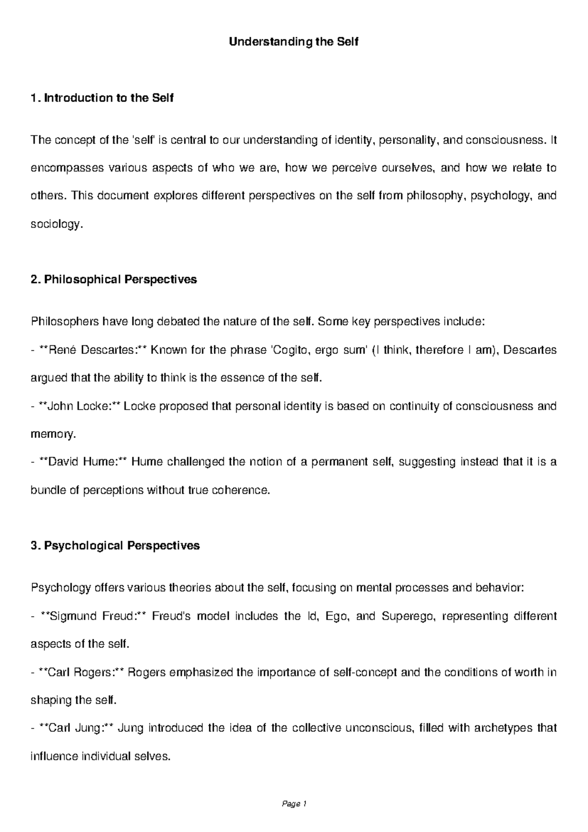 Understanding the Self - Understanding the Self Introduction to the ...