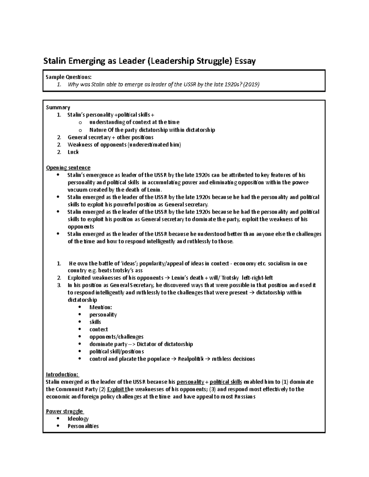 Stalin Emerging as Leader (Leadership Struggle) Essay - Why was Stalin ...