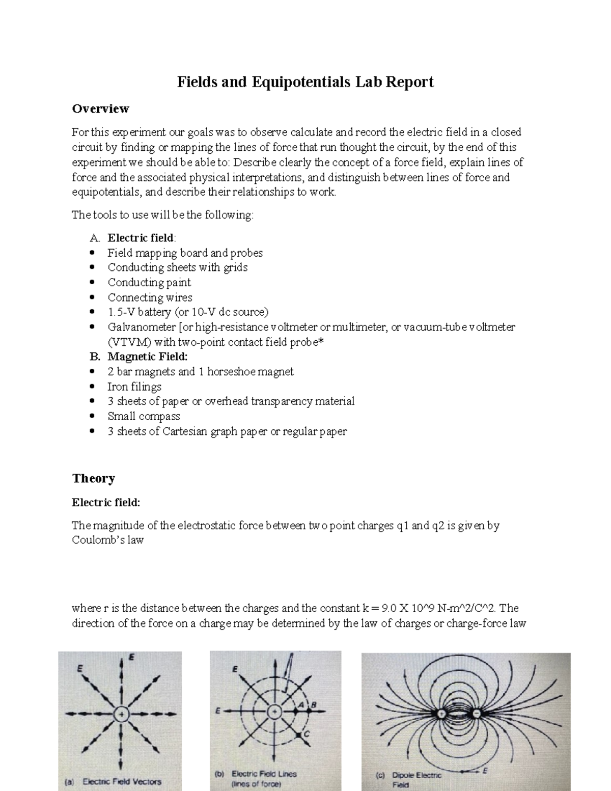 Fields and Equipotentials Lab Report - Fields and Equipotentials Lab ...