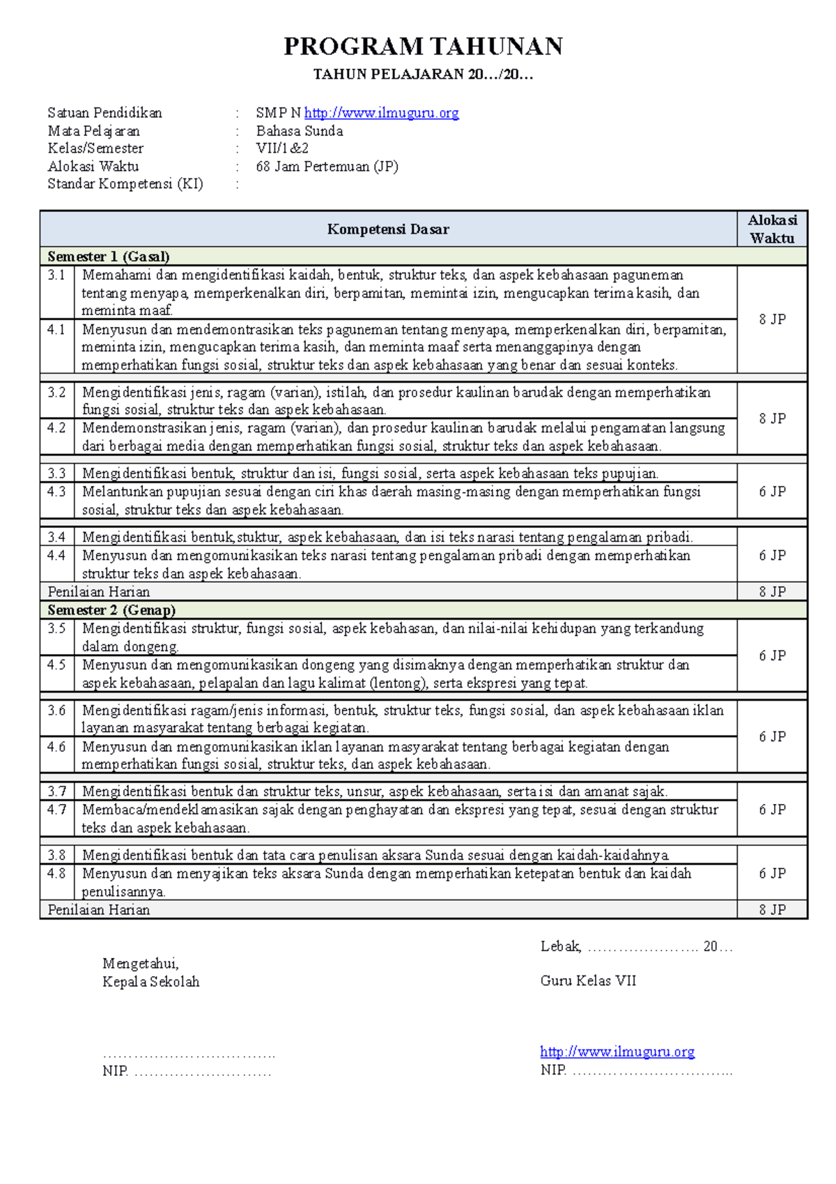 04. ilmuguru.org - Prota Kelas 7 Bahasa Sunda - PROGRAM TAHUNAN TAHUN ...