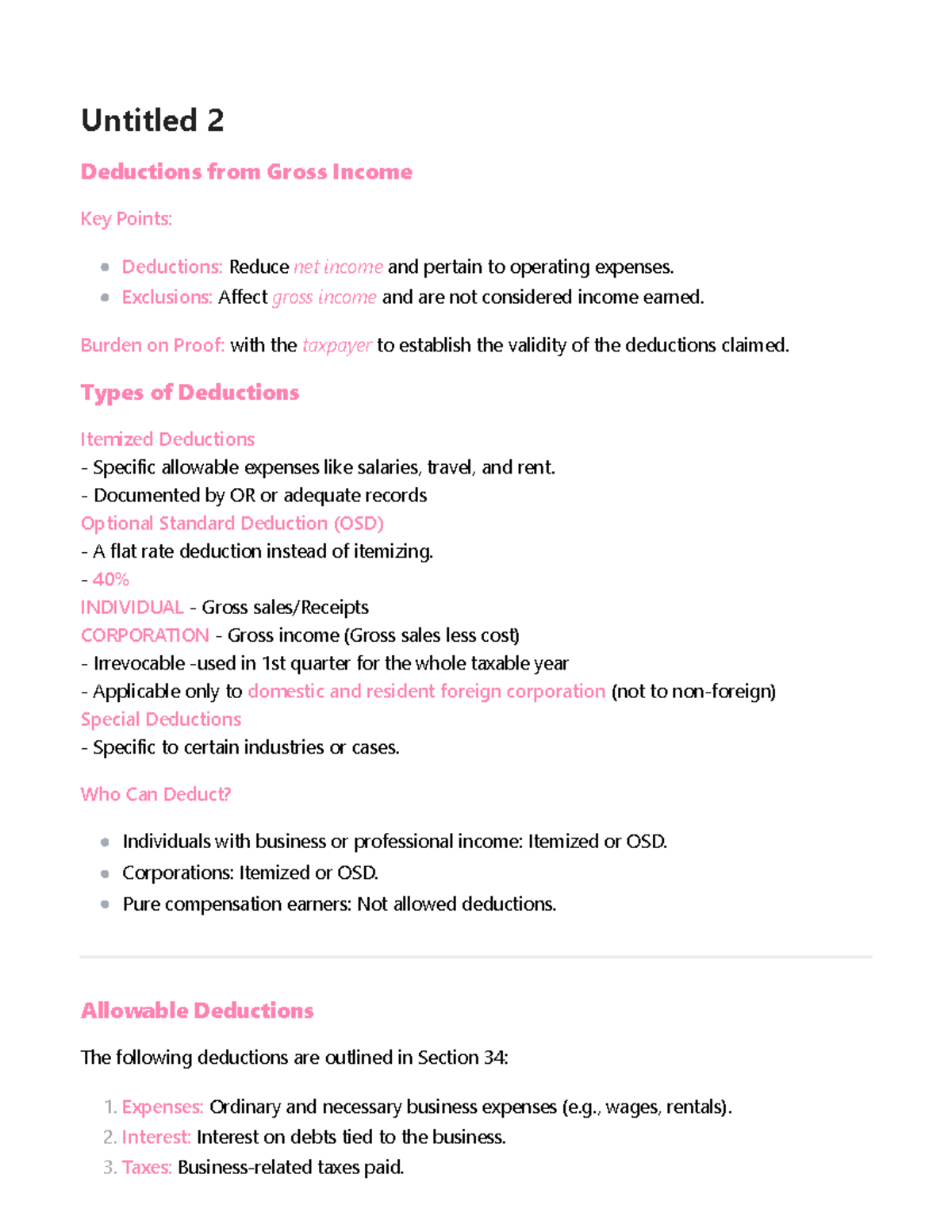 Deductions from Gross Income - Types of Deductions Itemized Deductions ...