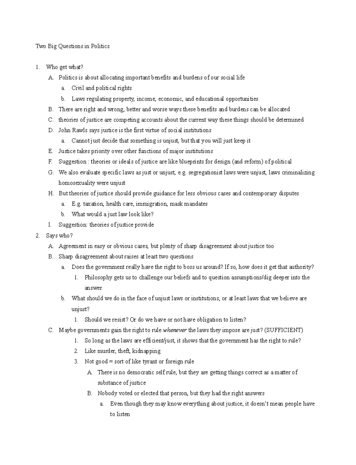 Course Introduction - Two Big Questions in Politics Who get what? A ...