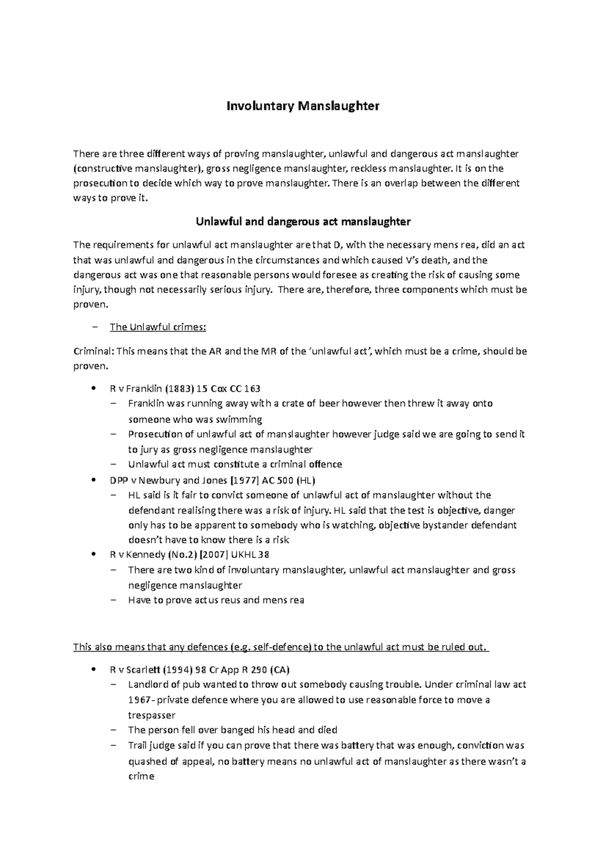 Involuntary Manslaughter: Types and Requirements - Studocu