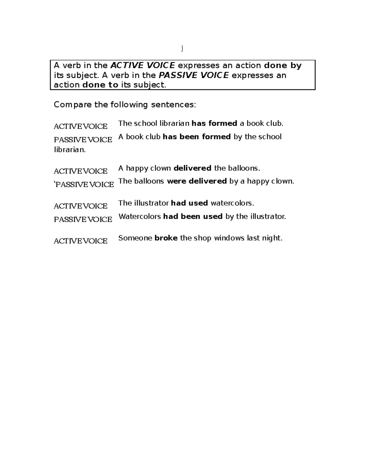 Copy of Active and Passive Voice Test - j A verb in the ACTIVE VOICE ...