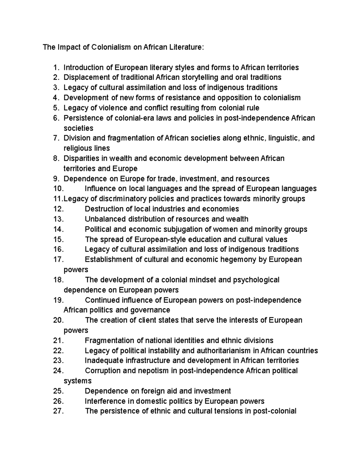 The Impact of Colonialism on African Literature - The Impact of ...