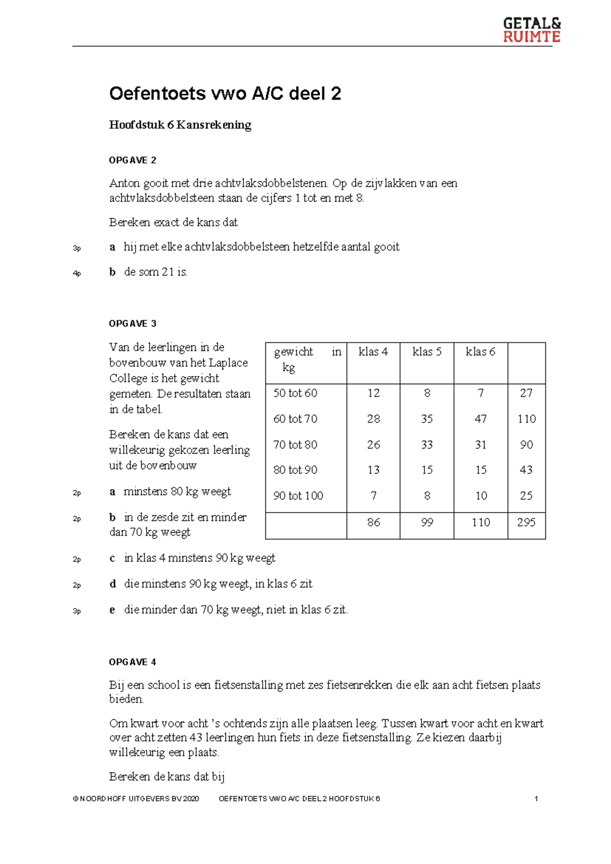 Oefentoets h6 - Oefentoets vwo A/C deel 2 Hoofdstuk 6 Kansrekening ...