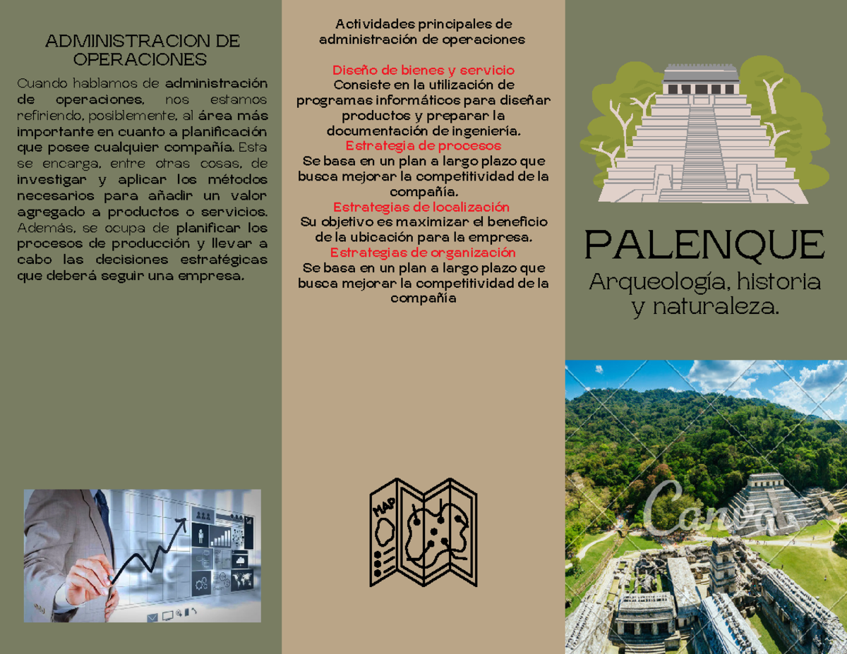 Folleto tríptico Palenque Chiapas arqueologia historia y naturaleza con ...