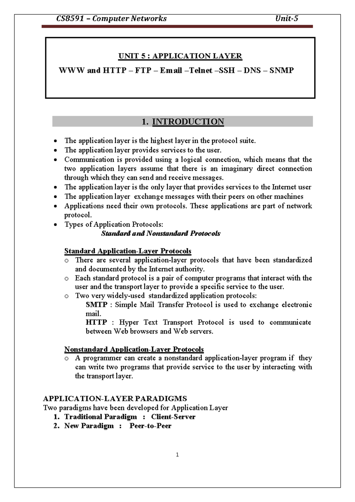 Application Layer - 1. INTRODUCTION The application layer is the highest layer in the protocol ...