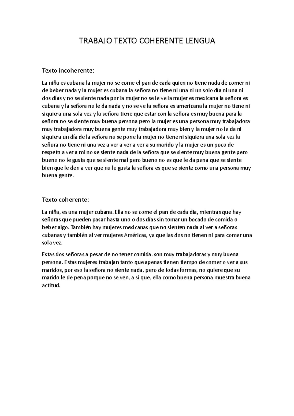 Trabajo Texto Coherente Lengua - TRABAJO TEXTO COHERENTE LENGUA Texto ...