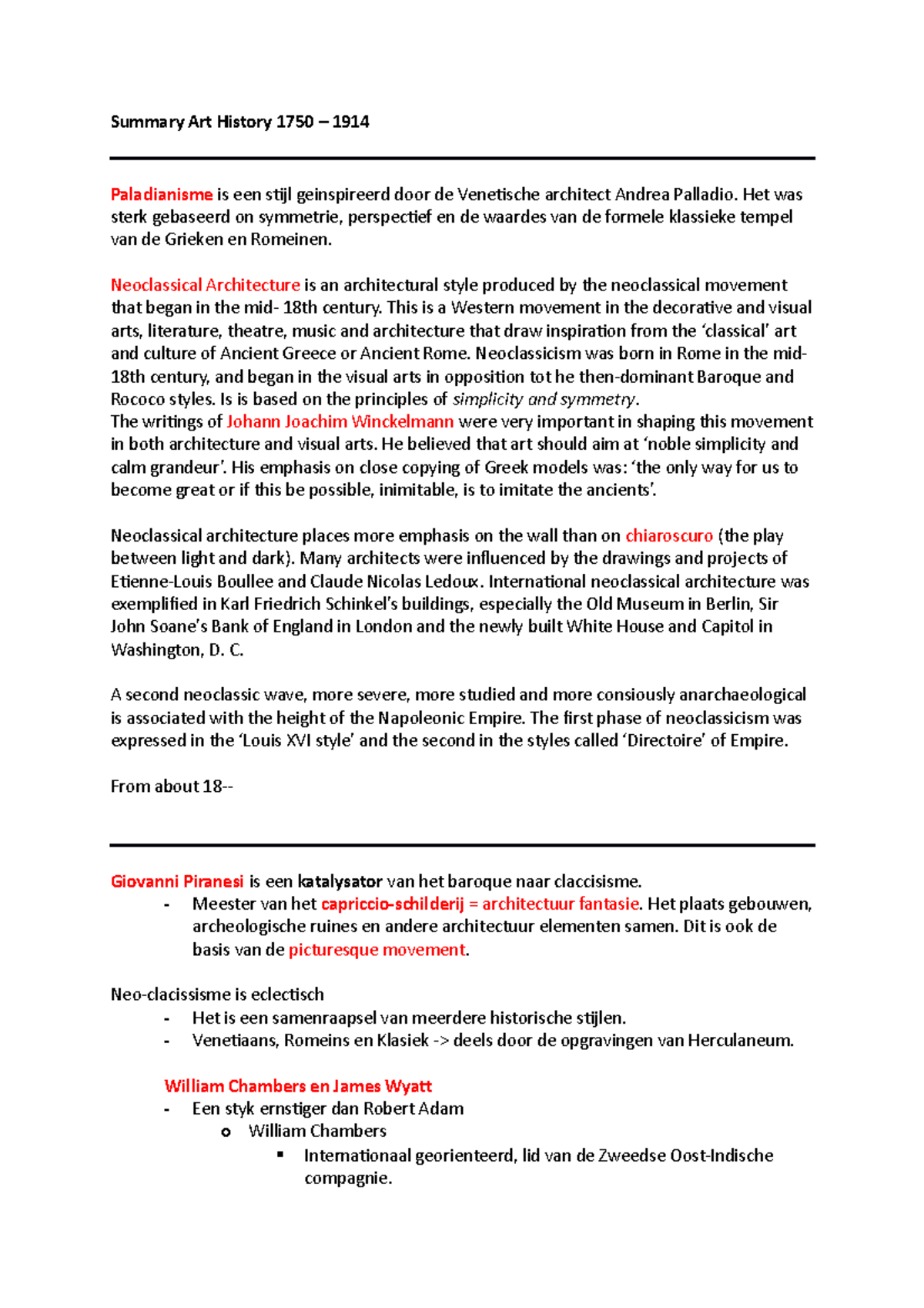 Summary Art History 1750 – 1914 - Summary Art History 1750 – 1914 ...