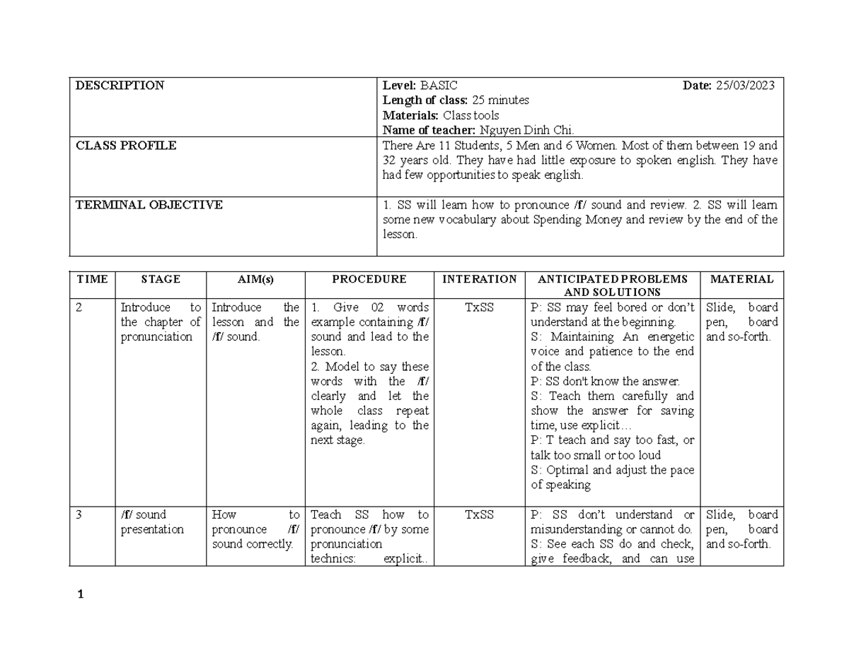 Lessonplan - vaa - DESCRIPTION Level: BASIC Date: 25/03/ Length of ...